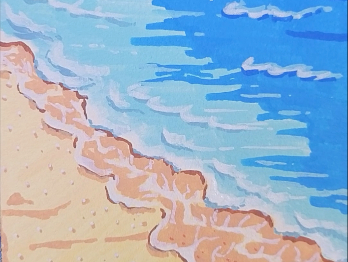 30秒教你画一片沙滩海边|治愈系蓝色大海|丙烯马克笔解压画画过程