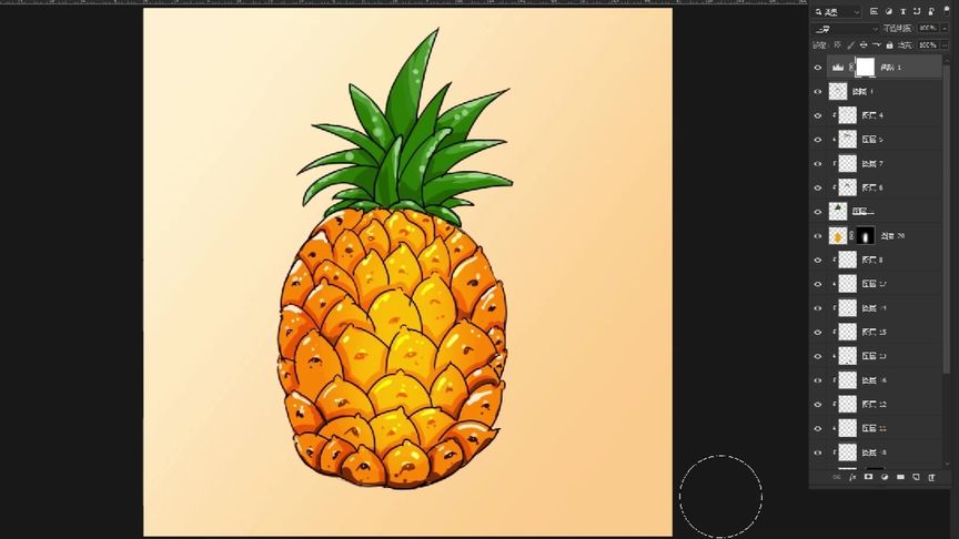 板绘ps插画绘制过程-菠萝凤梨