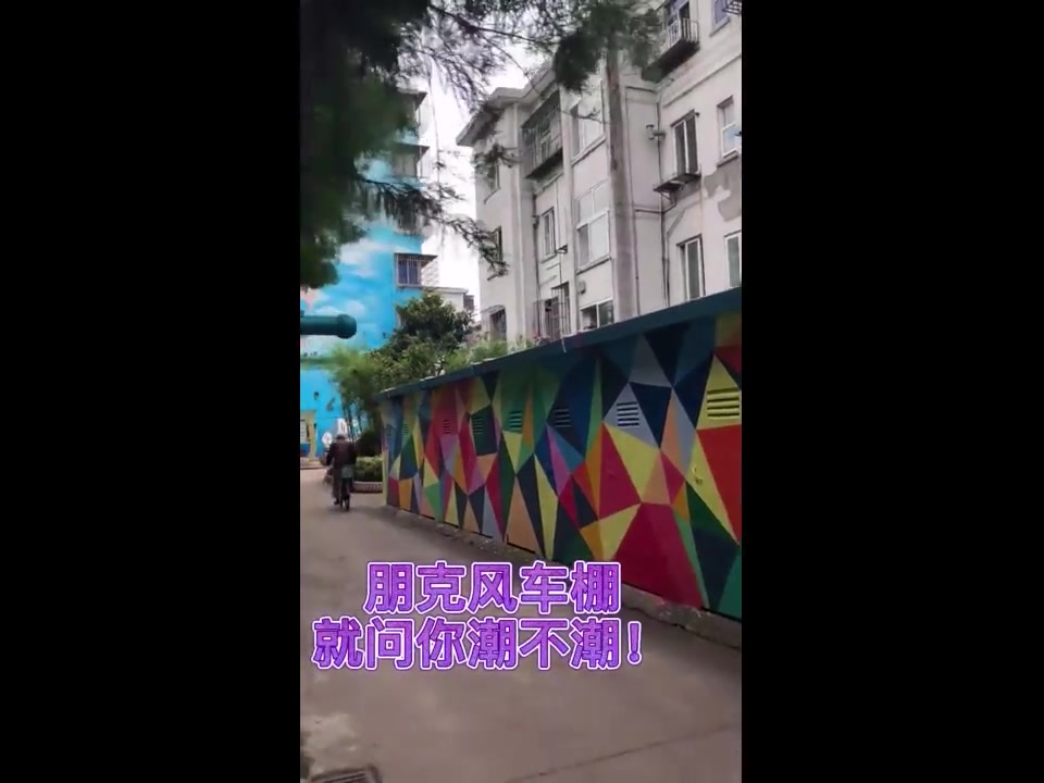 40年老小区赶时髦:朋克风自行车棚、立体大墙绘