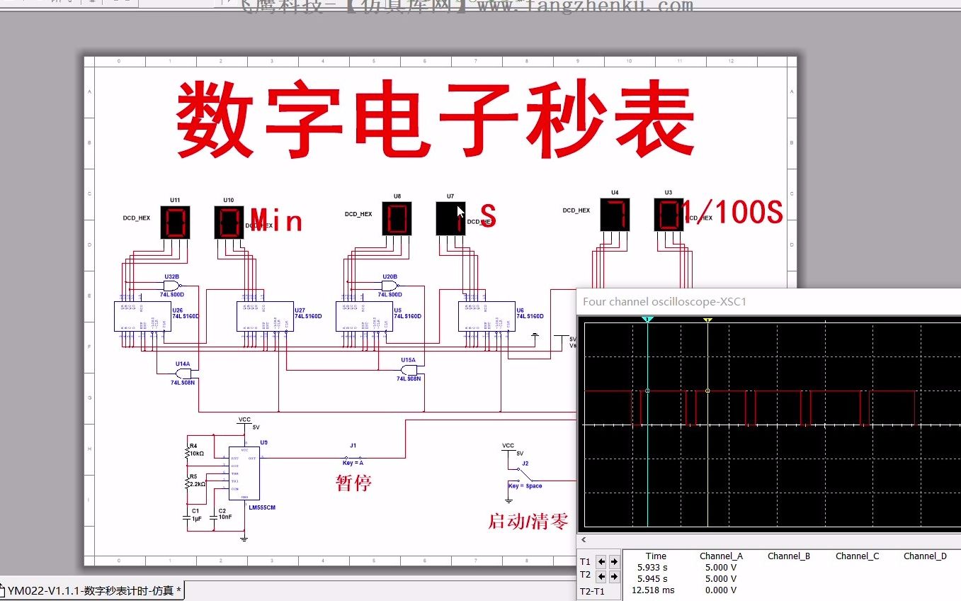 【全套资料.zip】纯数电路数字电子秒表multisim仿真(含仿真+报告)