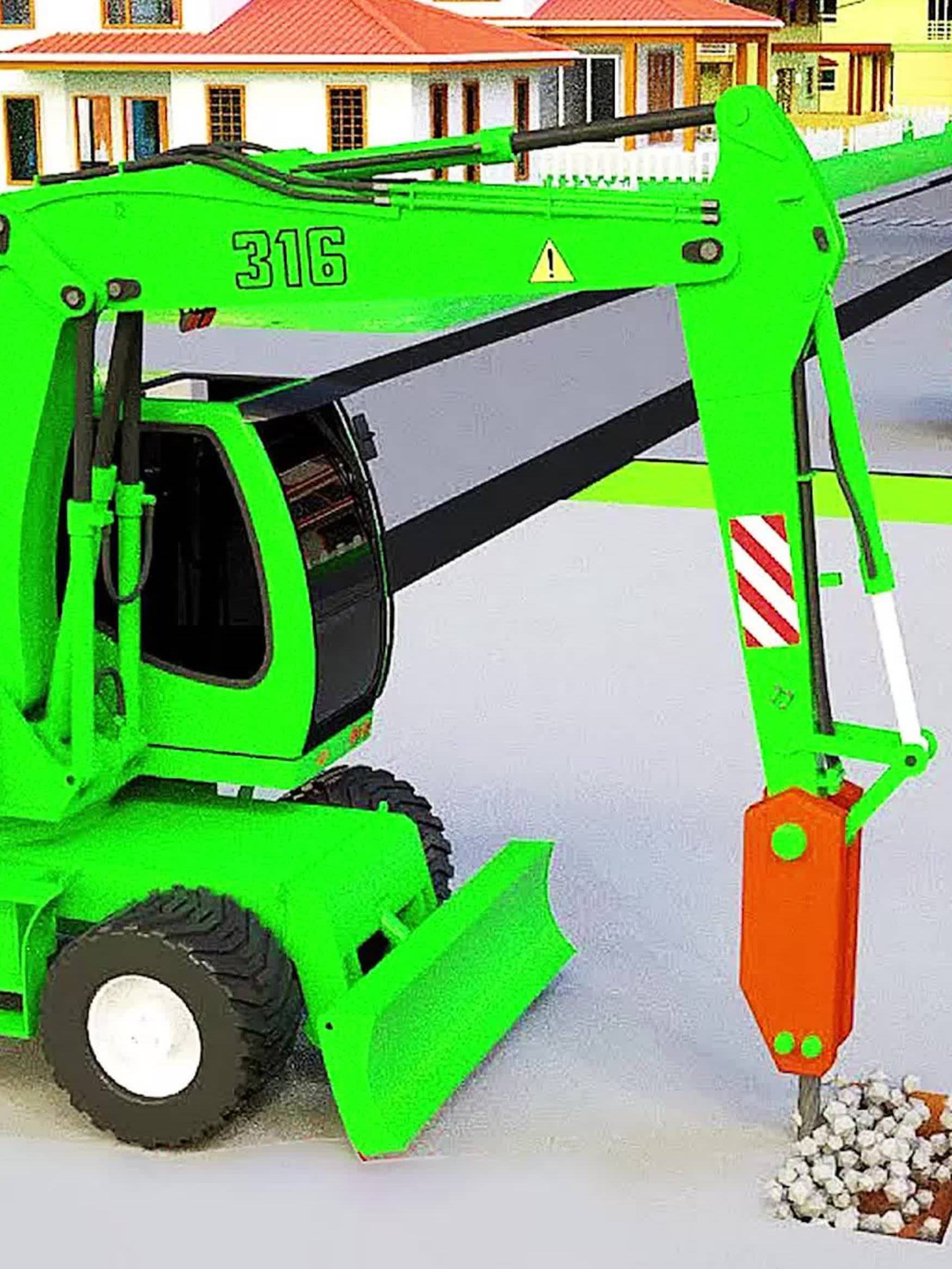 挖掘机和工程车修建铁路红绿灯,工程车动画,儿童趣味益智动画