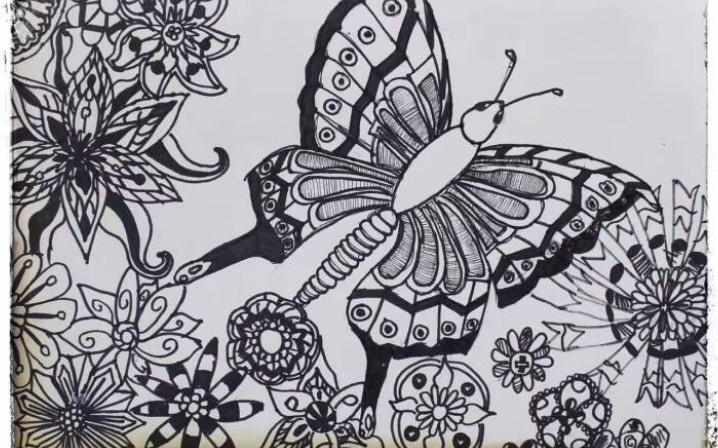 小精灵艺术少儿美术线上课--蝴蝶黑白线描画