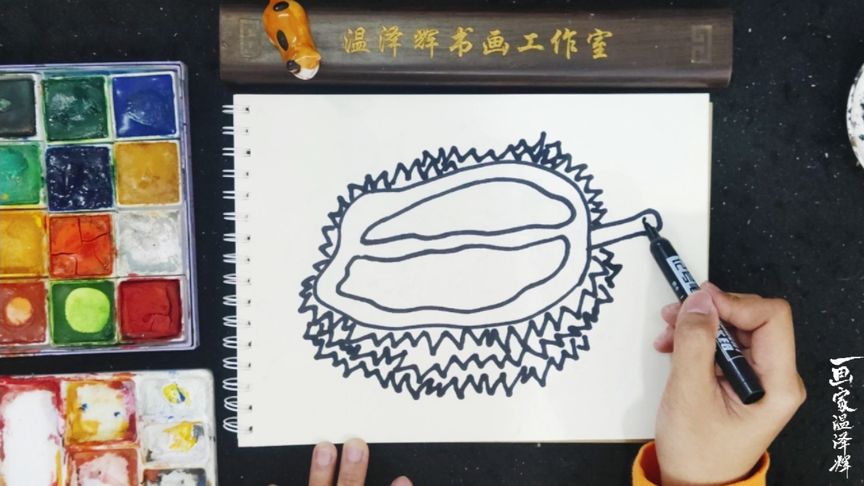 手绘水果简笔画之画榴莲,超级简单,小白也一看就能学会!