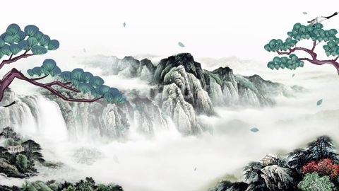 4K唯美中国水墨山水画背景,凌晨两点视频素材网,视频素材,实拍