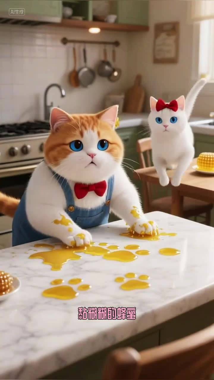 动漫:清晨的厨房,猫咪也来"大展身手"!