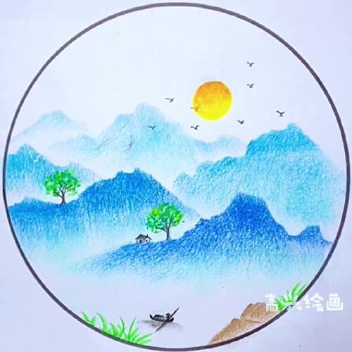 简单的撕纸山水画一看就会