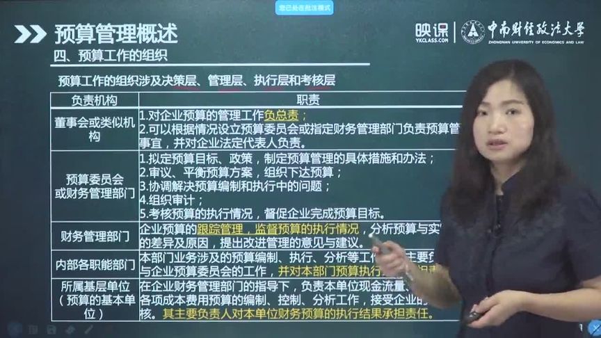 3.中级会计职称 财务管理 预算工作的组织