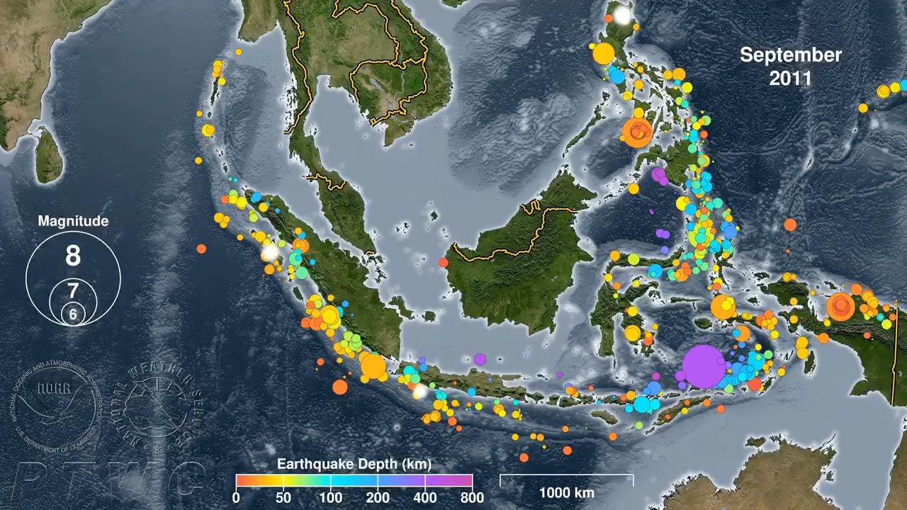 【动态地图】PacificTWC:2004年-2019年印度尼西亚地震分布