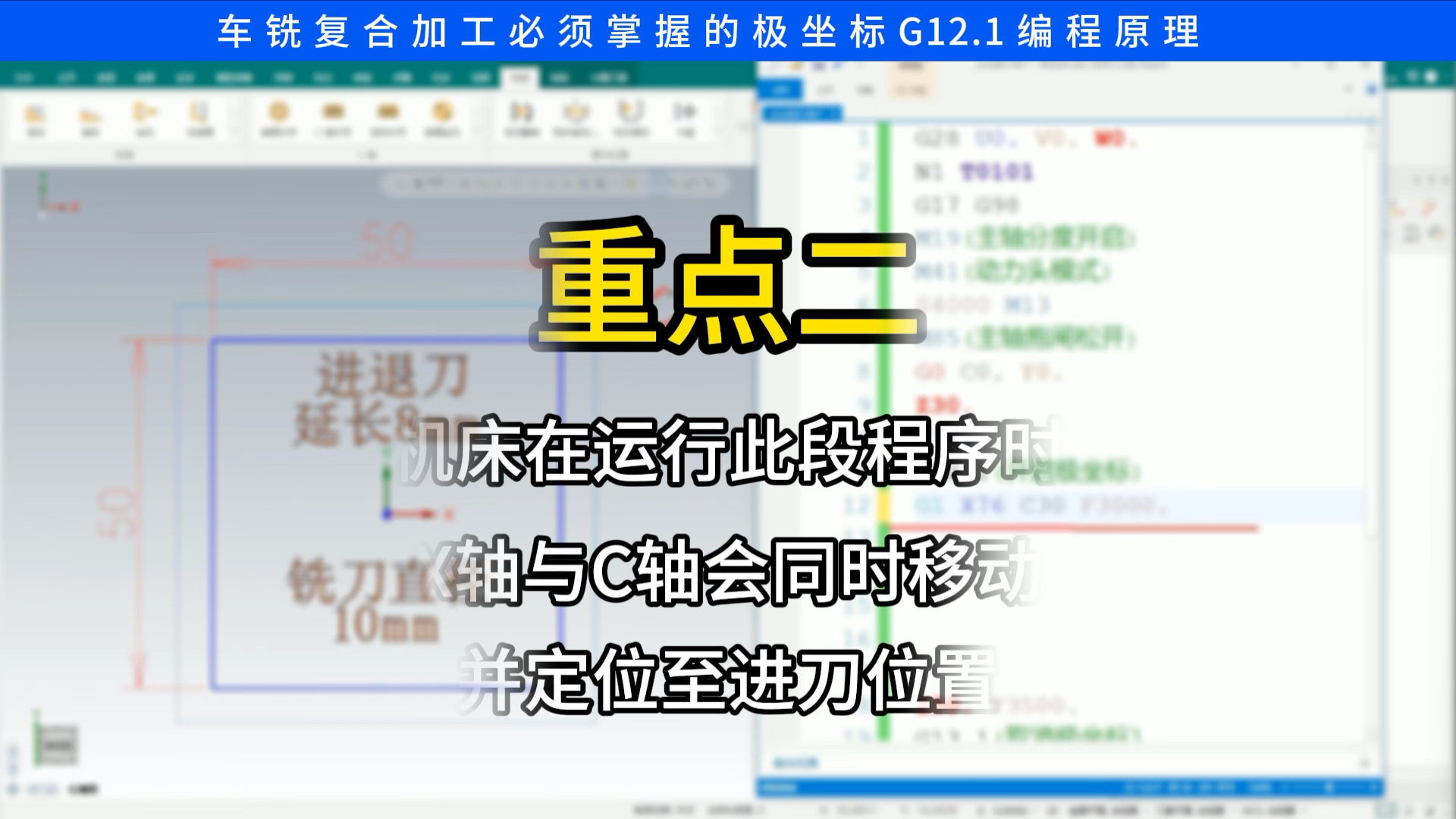 车铣复合端面极坐标G12.1编程加工原理