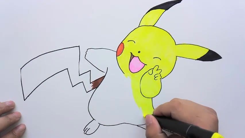 皮卡丘萌死人了,教你简单画皮卡丘的步骤教程,经典不用多说!