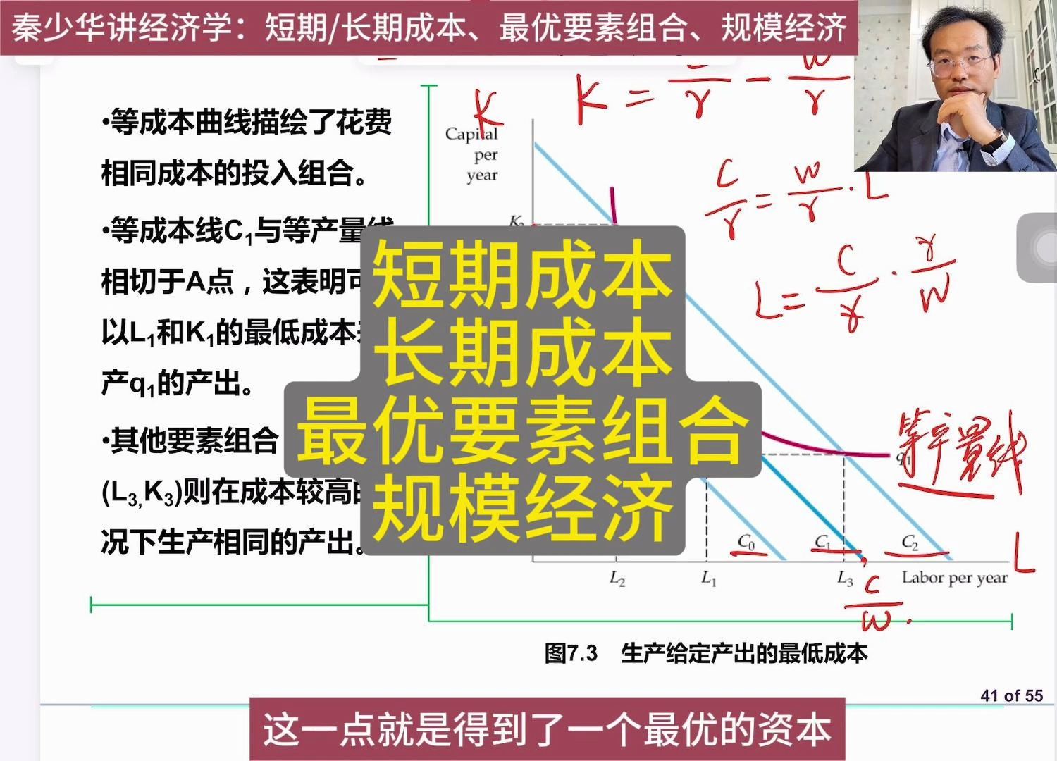 秦少华讲经济学:短期成本、长期成本、最优要素组合、规模经济