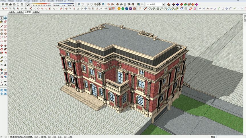 欧式别墅草图大师模型建模,建筑外立面sketchup建模,su建模教程