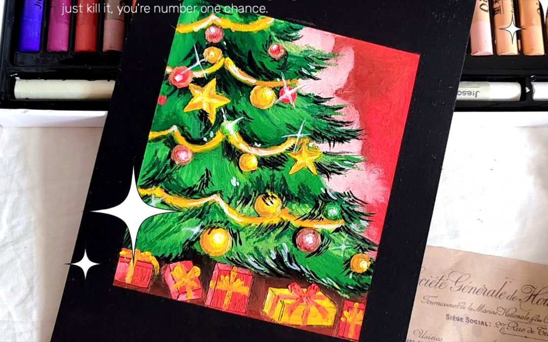 油画棒|圣诞树下的礼物|绘画教程