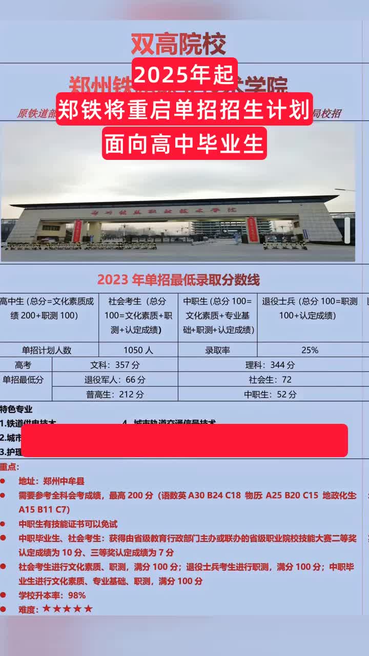 2025年起,郑铁将重启单招招生计划,面向高中毕业生,同时中职生与社会...