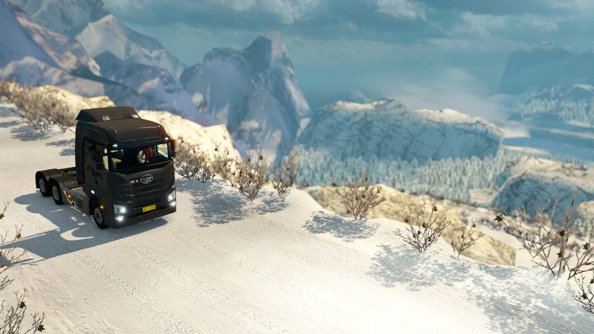 中国卡车模拟2:解放J6进入西藏连绵不断的大雪山道路崎岖