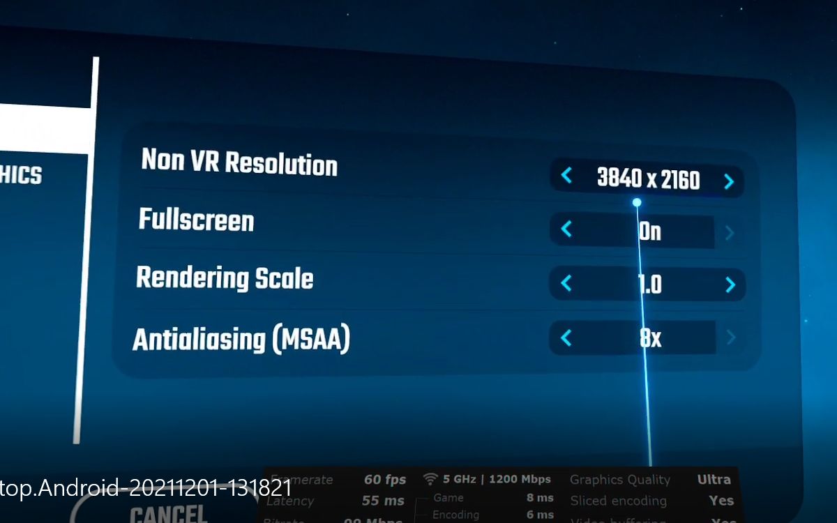 4k屏幕荣耀x1电视串流VirtualDesktop尝试默认分辨率下4k和1080p对比