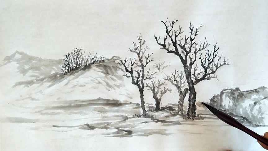 绘画国画需要注意什么?老师:好的线条才能更好地表现山石的质感