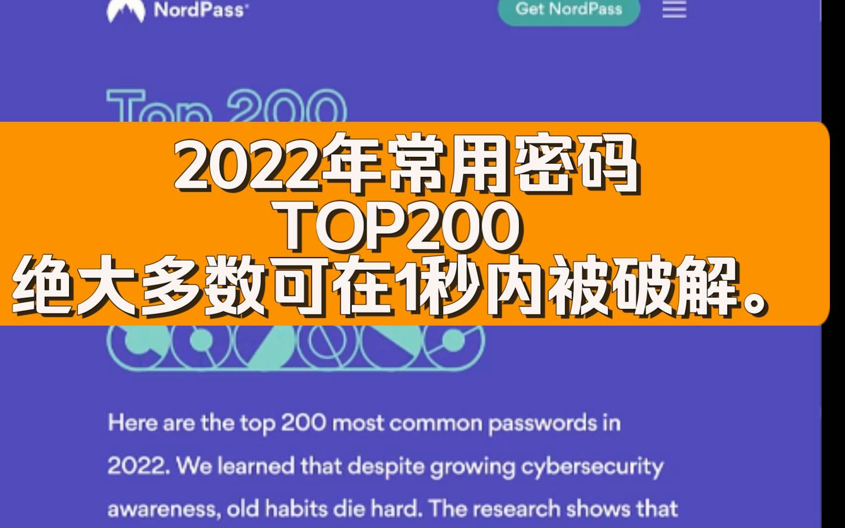 2022年最常用密码排行TOP200 绝大多数可在1秒内被破解
