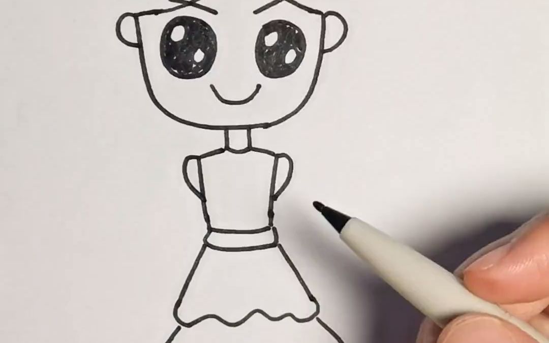 【简笔画】开心画的穿蛋糕裙的小公主,你们喜欢吗?