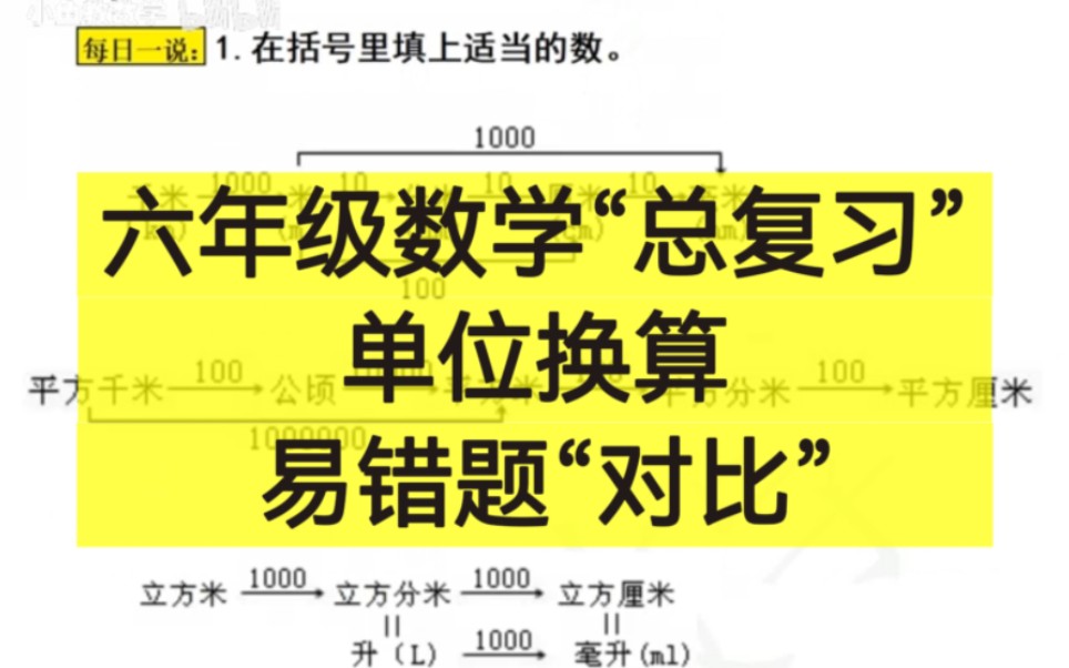 小学数学“总复习”单位换算 易错题 题组“对比”