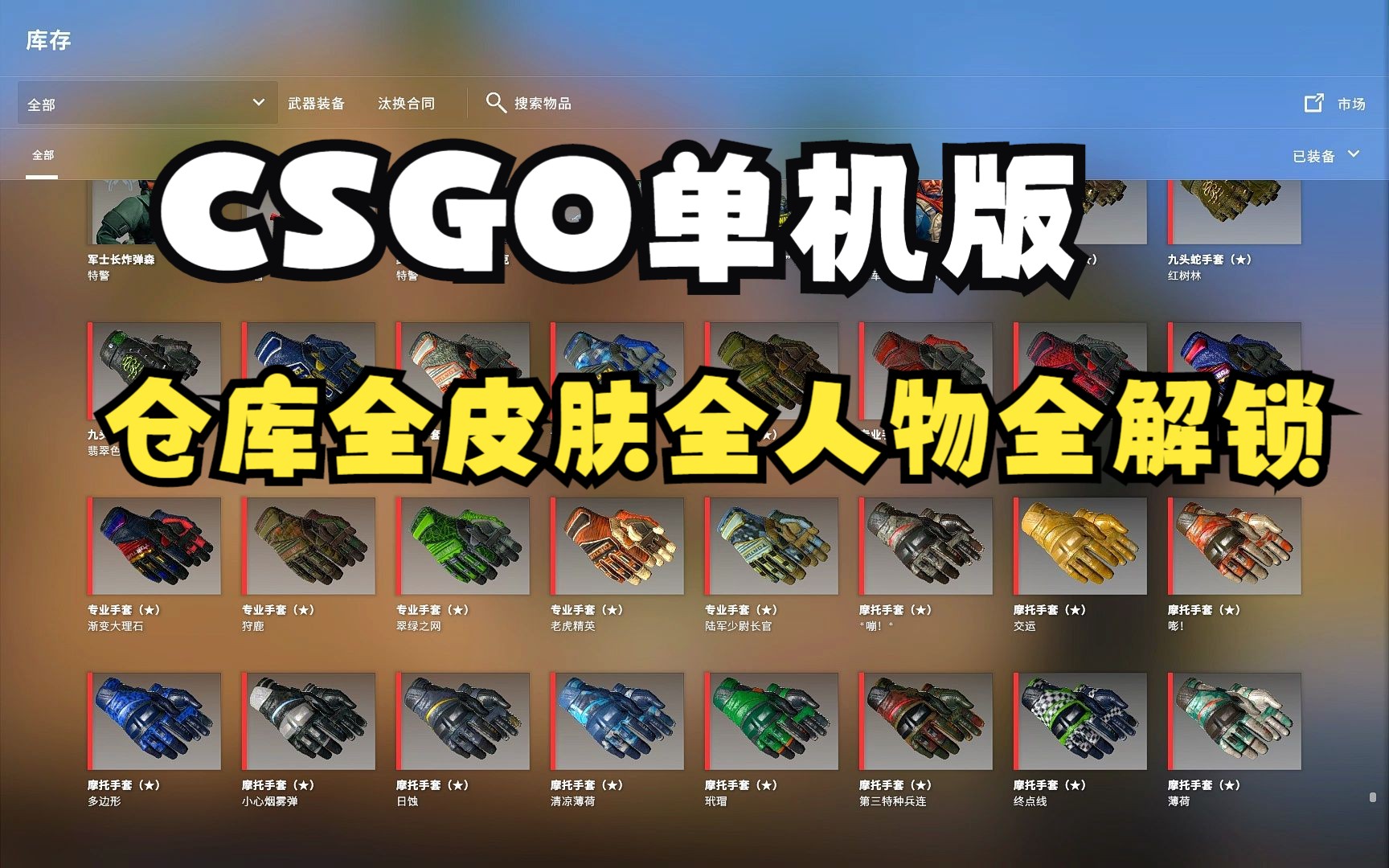 CSGO单机版解锁全人物全皮肤 三连加关注置顶动态获得