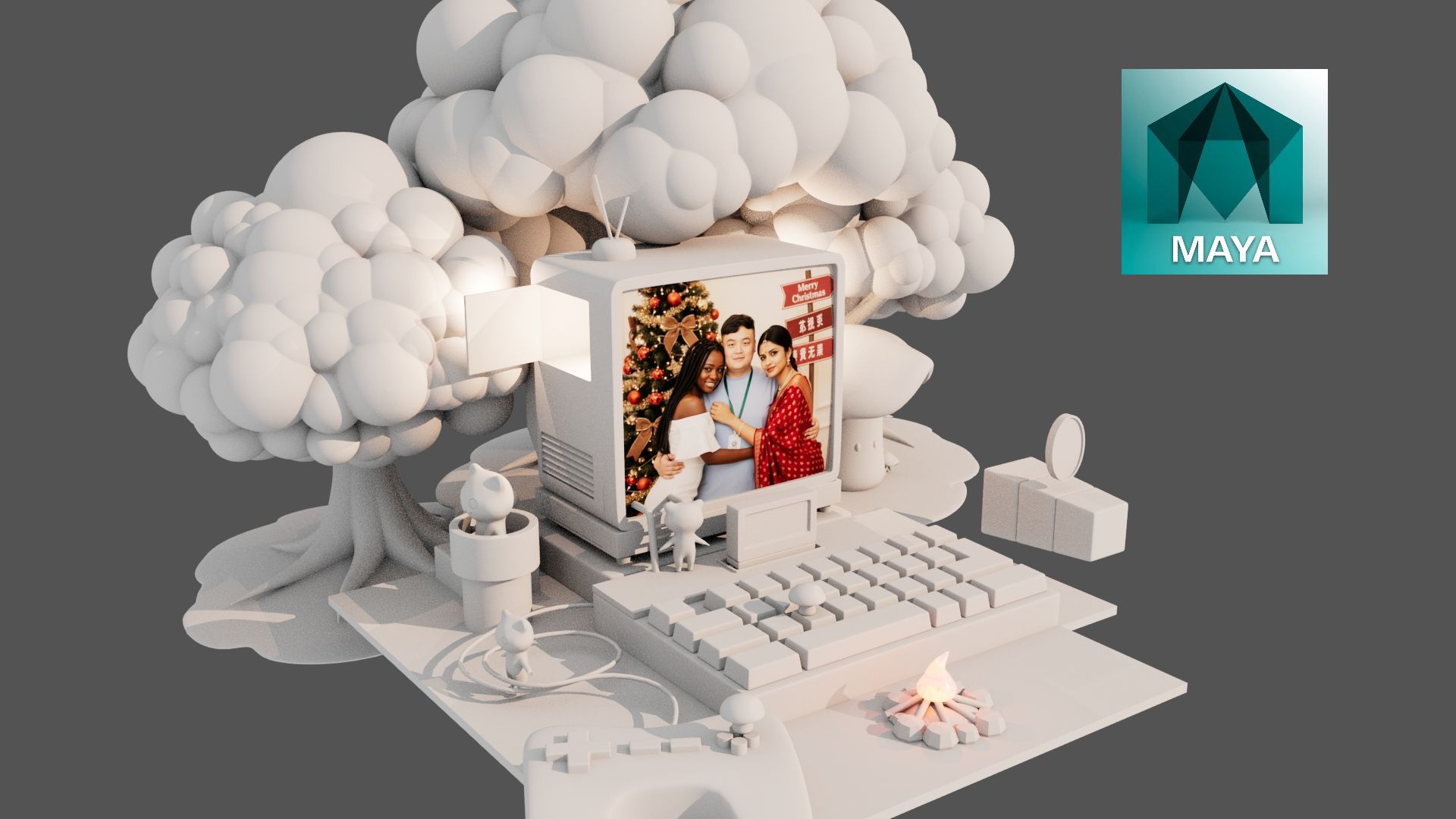 【Maya插图场景】从0开始 教你三小时古风场景搭建,建模思路技巧...