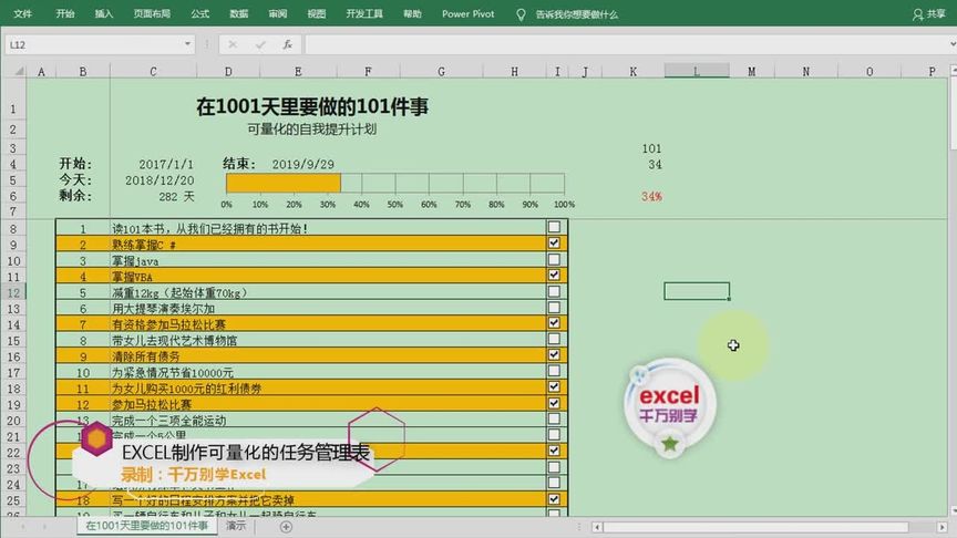 Excel中制作可量化的任务管理表,进度可视化,简单到没朋友!