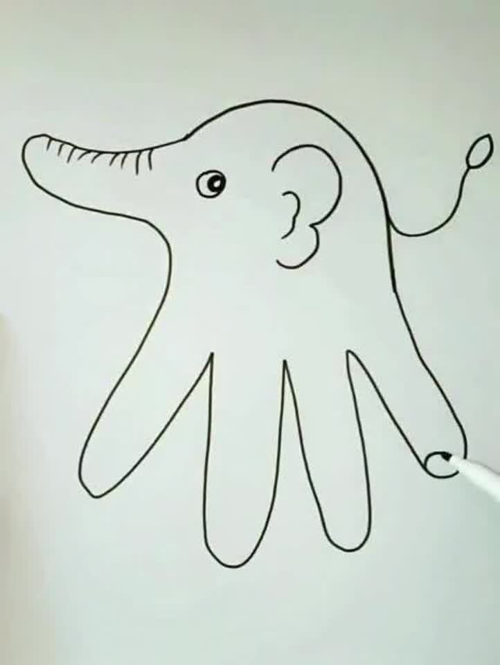 大象手掌画,创意简笔画
