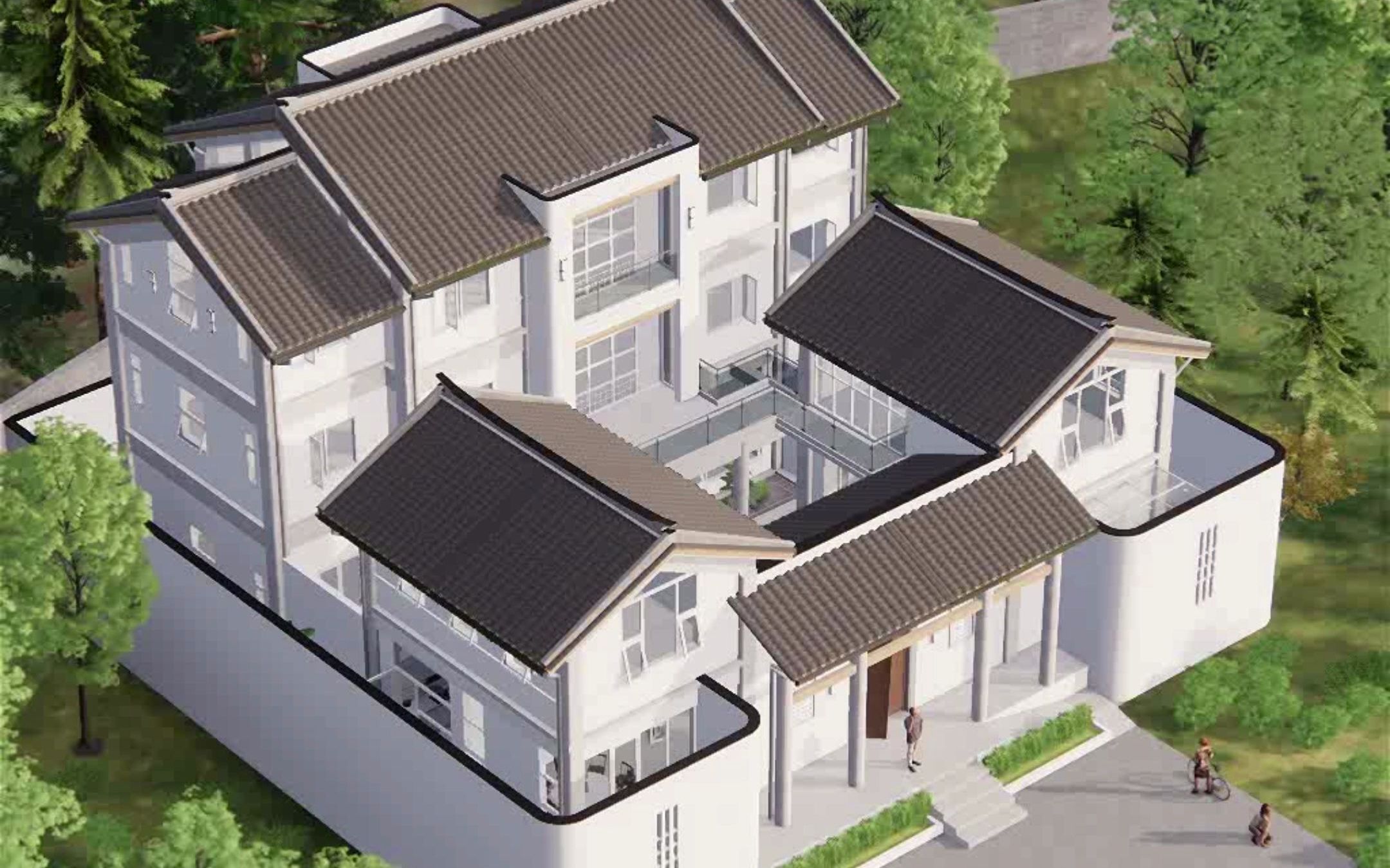 四川巴中现代中式四合院 别墅 庭院住宅 自建房 建筑设计