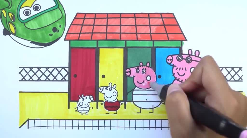 小猪佩奇一家在游泳池遇到麻烦,超级飞侠小青来救援简笔画!