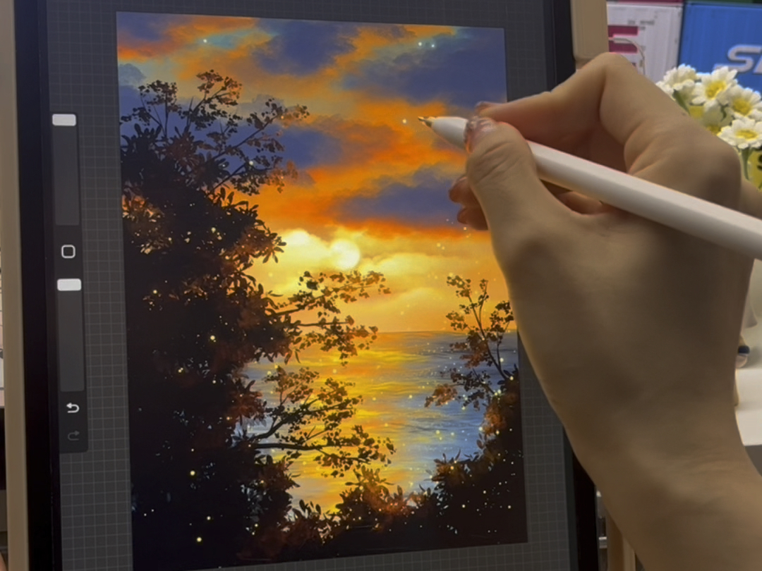 iPad 绘画过程 今天画的是日落余晖,快艾特朋友一起来画吧～参考素材...