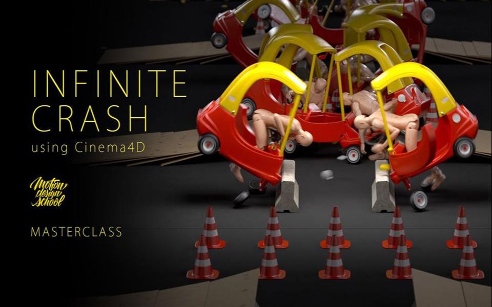 C4D教程-卡通汽车无限循环碰撞场景动画制作