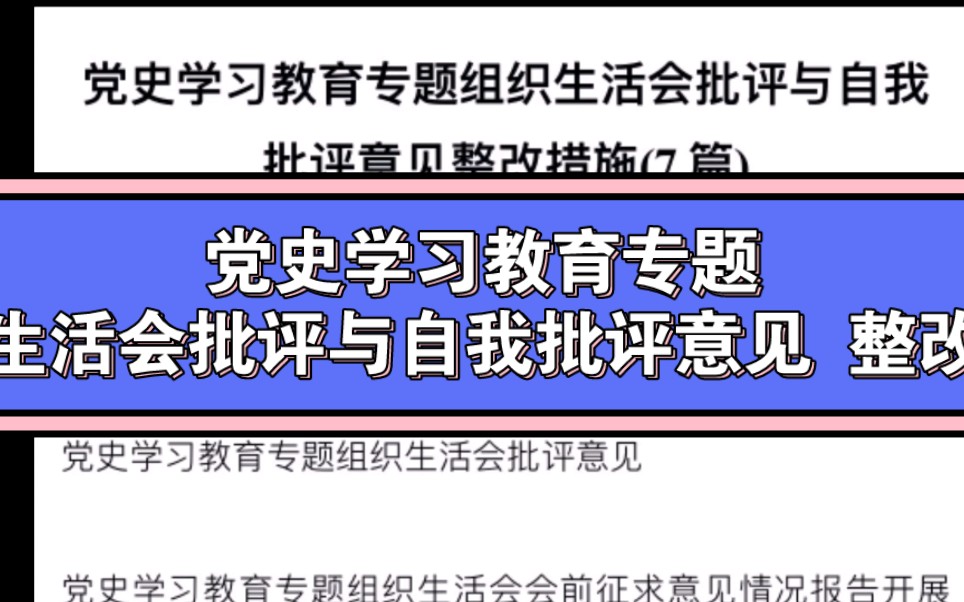 党史学习教育专题组织生活会批评与自我批评意见 整改措施