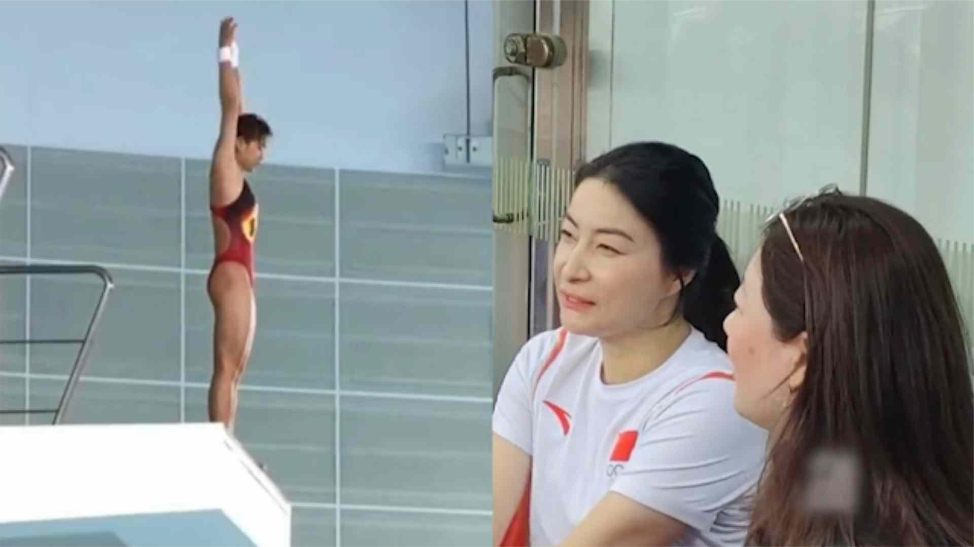 两代跳水女王伏明霞郭晶晶同框,看全红婵跳水,再现水花消失术