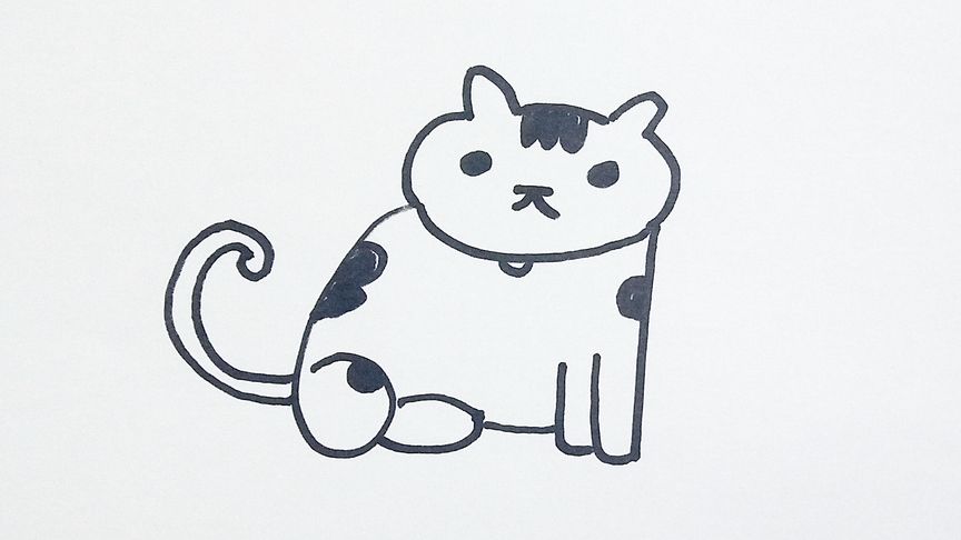 分享一个简笔画小技巧:怎么用数字6.1简单几笔画出一个猫