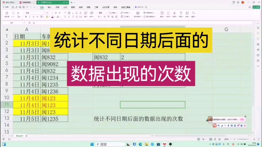 统计不同日期后面的数据出现的次数
