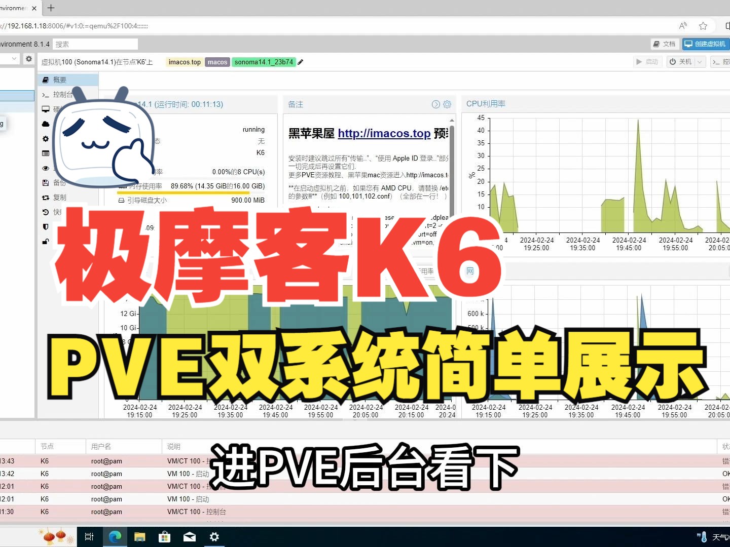 极摩客K6 雷电显卡坞+RX6600显卡+KVM切换器+PVE双系统同时运行...