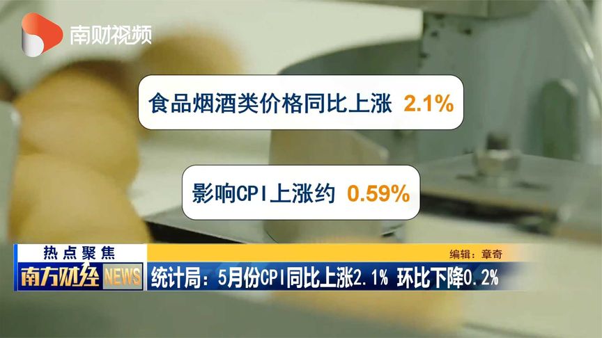 统计局:5月份CPI同比上涨2.1% 环比下降0.2%