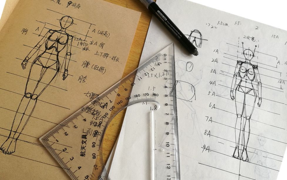 【2倍速人体比例教程】五分钟学会画九头身美女的身体比例~图片发在...