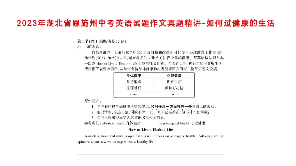 2023年湖北恩施中考英语真题作文精讲-如何过健康的生活