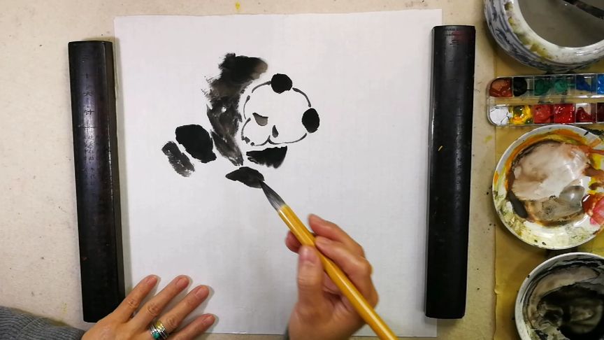 中国画零基础教程,动物篇。第11课熊猫。分解熊猫画法