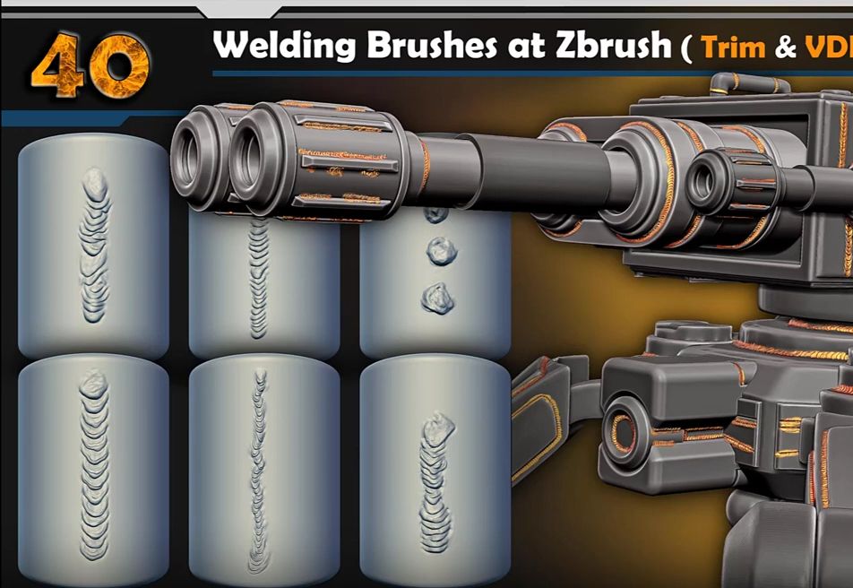 ZBrush笔刷40款金属焊接焊缝VDM笔刷ZB素材tif格式Alpha纹理贴图