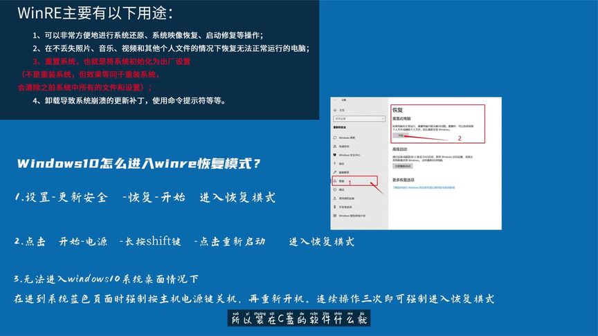 一招解决电脑蓝屏和各种系统故障问题,Winre系统重置功能