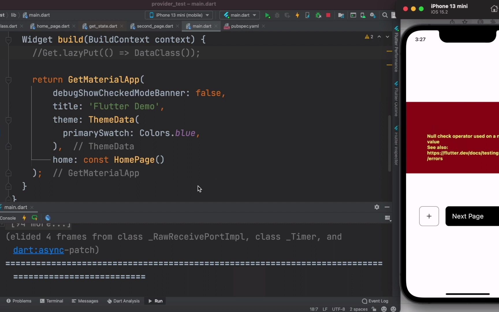 Flutter GetX Tutorial - 010 - Flutter Null check operator used on a null ...