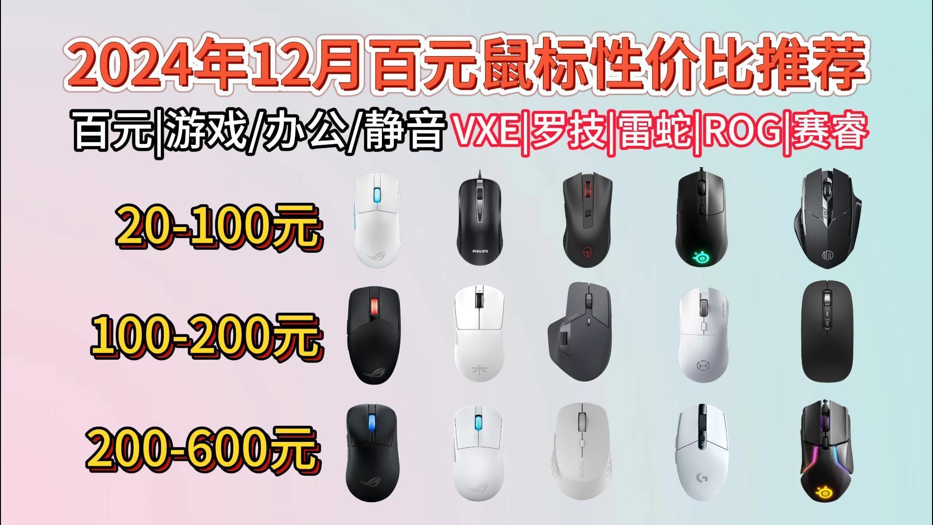 2024年12月百元鼠标性价比推荐!怎么选最合适?平价/游戏鼠标/静音...