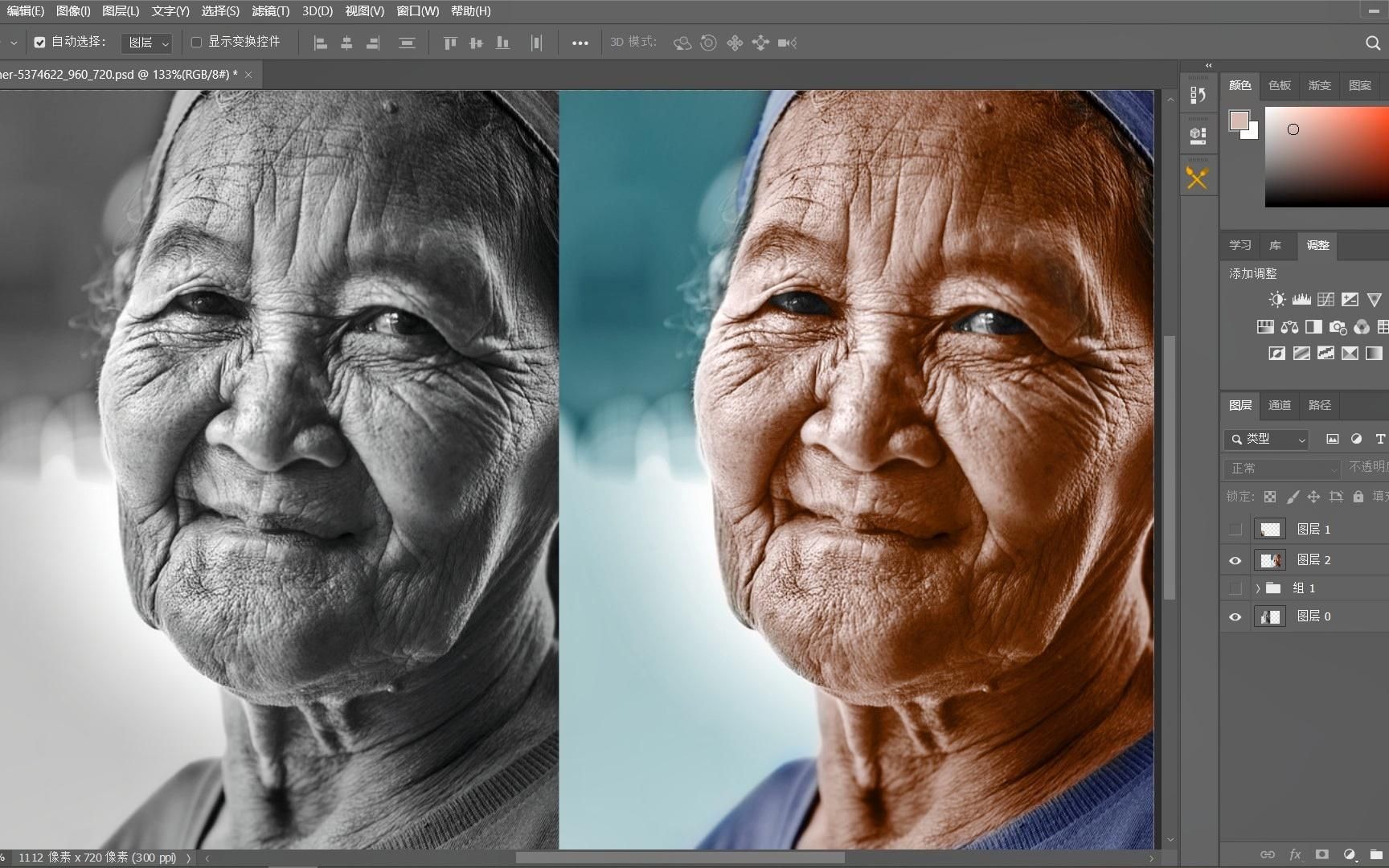 PS教学:摄影师使用色彩平衡给黑白图片上色!