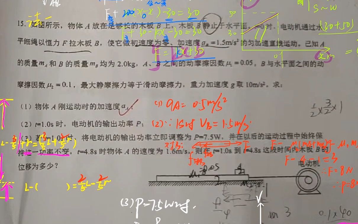 【高三物理】力综:牛顿第二定律板块模型与定功率问题