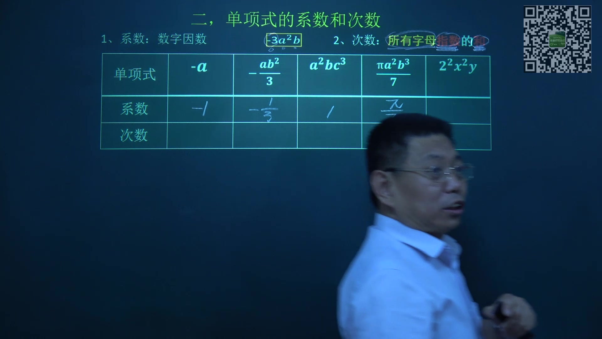 七年级数学第二章《整式加减》2-2单项式的系数和次数