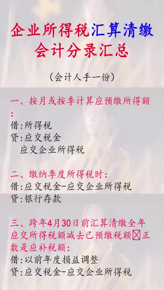 会计分录汇总:企业所得税汇算清缴,佳人会计
