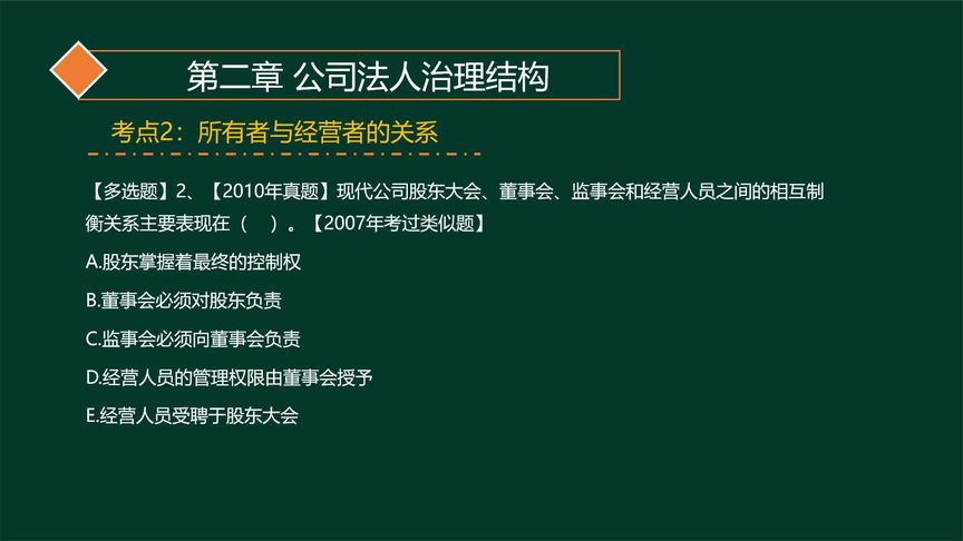 第二章公司法人治理结构-合格-中级经济师工商管理章节习题